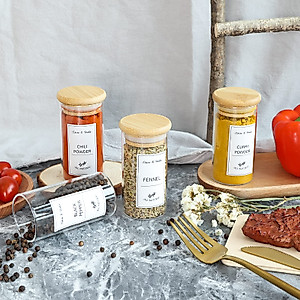 CUCUMI 36pcs Spice Containers with Bamboo Lids 4oz Glass Spice Jars with Labels and Chalk Marker, Seasoning Storage Containers for Spice Rack, Cabinet and Drawer