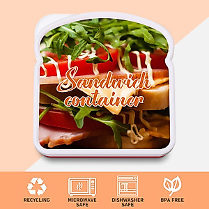 4 Pcs Sandwich Containers Sandwich Box for Lunch Toast Shape Food Storage Reusable Plastic Sandwich Holder Red White Kids or Adult Lunch Box for Bread Snack Meal Food Storage, 14 oz