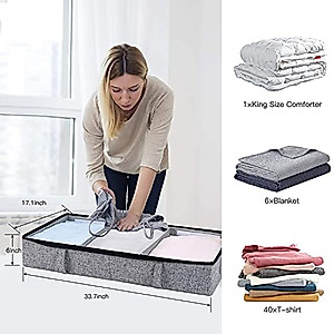 Vailando Under Bed Storage, 2 Pack Under Bed Storage Containers with Dividers, Firm Sides, Strong Zipper, 3 Reinforced Handles, 6 Inches Low Profile Underbed Storage Bins for Clothes, Blankets, Grey