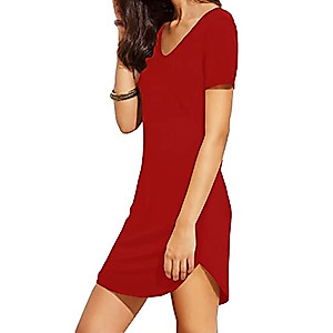 Haola Women's Summer Short Sleee Slim Fit Shirts Mini Dresses Juniors Dress Top L Red