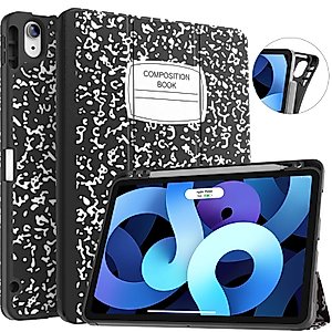 Soke iPad Air 5 / Air 4 Case 10.9 Inch 2022/2020 with Pencil Holder - [Full Body Protection + Apple Pencil Charge+ Auto Sleep/Wake], Soft TPU Back Cover for New iPad Air 5th/4th Gen,Book Black