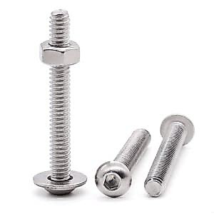 Glvaner (8 Sets) 3/8"-16 x 3 inch Button Head Socket Cap Screws with 3/8"-16 Hex Nuts & Flat Washers 304 Stainless Steel 18-8 Full Thread