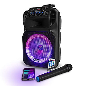 Axess Portable Wireless Bluetooth Speaker — 8 Inch Woofer & 1.5" Tweeter, TWS Link+, Wireless Microphone FM Radio Aux USB and Mic Inputs, Stereo Sound System Speakers with LED Lights Model PABT6038