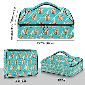 Kcldeci Insulated Thermal Food Carrier Insulated Casserole Carrier for Hot or Cold Food,Pattern Of Hotdogs Insulated Tote Bag for Potluck Cookouts Parties Picnic,Lasagna Lugger