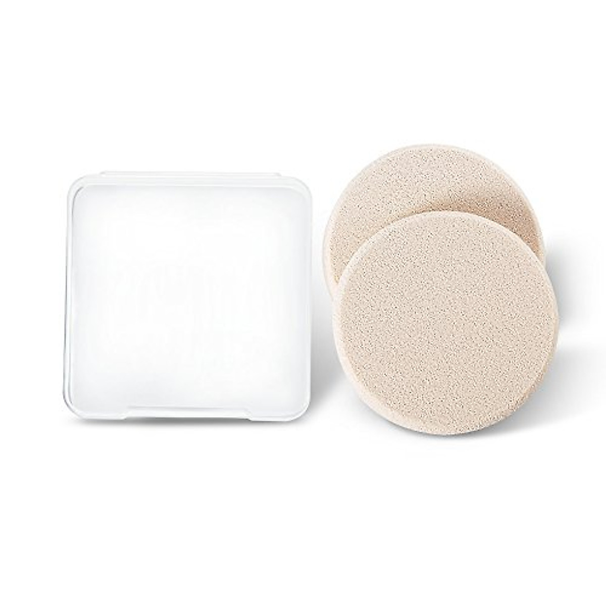 KOOBA 2pcs Round Makeup Sponges with 1 Travel Case, Beauty Face Primer Compact Powder Puff, Blender Sponge Replacement for Cosmetic Flawless Foundation, Sensitive and All Skin Types