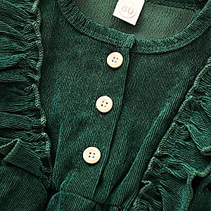 Karuedoo Kids Toddler Baby Girl Corduroy Ruffle Long Sleeve Dress Princess Party Dress Fall Winter Skirt Outfit (A-Green, 4-5T)