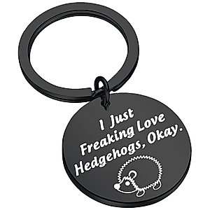 BEKECH Hedgehog Keychain Hedgehog Lover Gift I Just Freaking Love Hedgehogs OKay Keychain Cute Animal Hedgehog Gift for Women Hog Mom Gift (black)