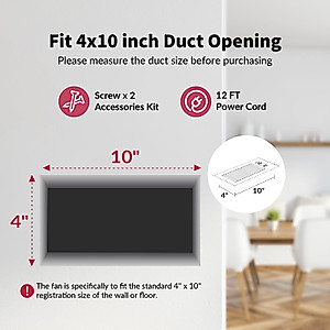 COZZIVITA Ultra-Quiet Register Booster Fan 4 x10'' with High-precision Thermostat - AC Vent Fan Booster - Floor Vent Fan Booster to Fast Heating and Cooling Room, White