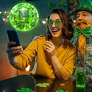 Capoda St. Patrick's Day Hanging Window Light Shamrock Decorations Irish May Your Blessing Light up Decor St. Patrick's Day Religious Christian Plaque Lucky Wishes Sign for Home Door Wall(Shamrock)