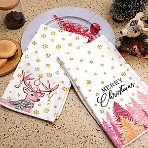 ARKENY Christmas Kitchen Towels Set of 2,Pink Xmas Tree Merry Christmas Dish Towels 18x26 Inch,Hoilday Farmhouse Home Decoration AD105