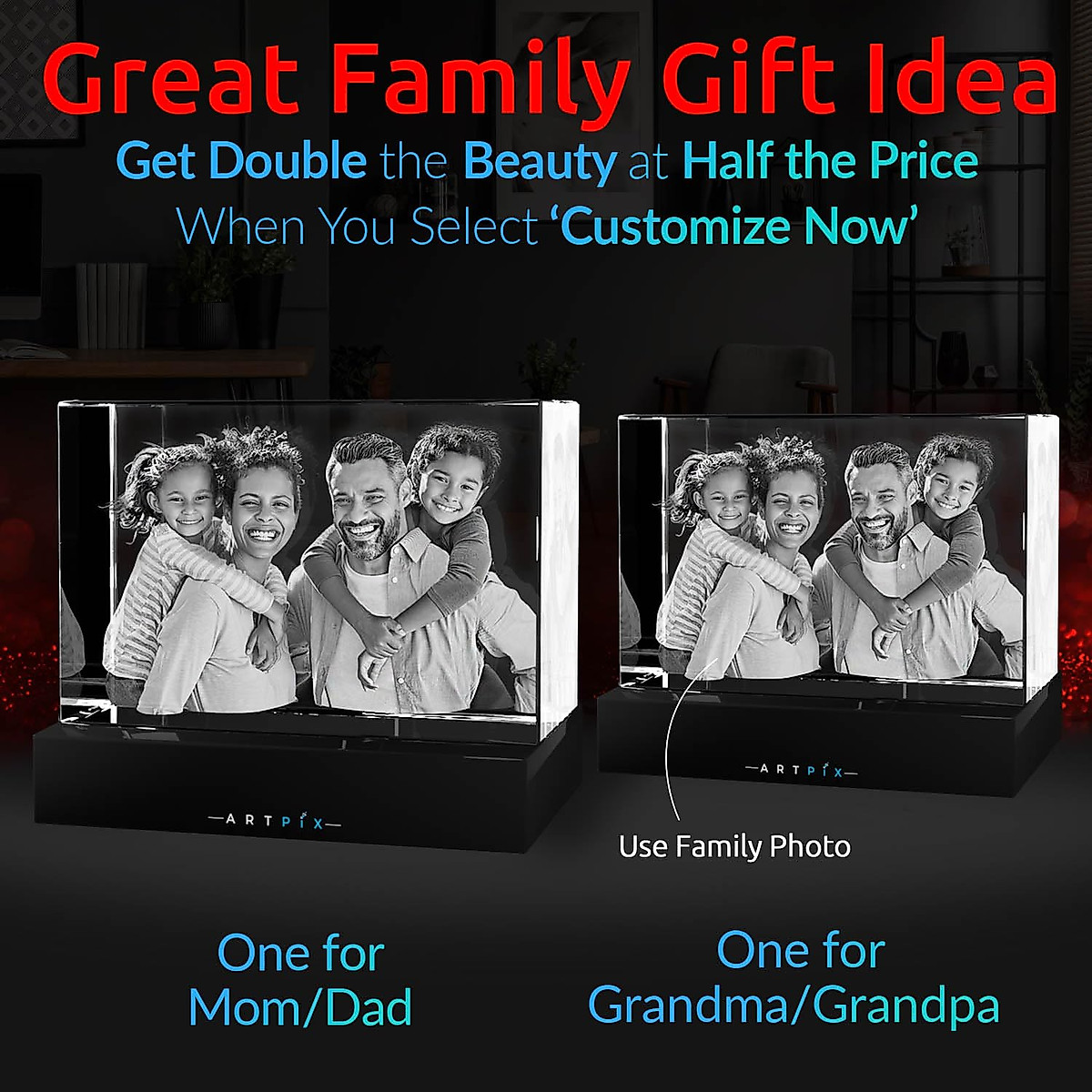 ArtPix 3D Crystal Photo, Personalized Gifts for Women, Wife, Men, Mom, Dad, Her, Him, Great Personalized Customized Gift With Your Own Photo, Custom Birthday 3D Picture Rectangle, Couples Gifts