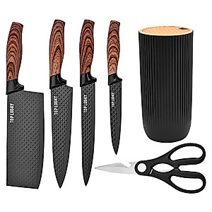Knife Set, 6-Piece Black Professional Kitchen Knife Set for Chef, Super Sharp Knife Set with Universal Knife Block, Anti-Rust Stainless Steel Kitchen Knife Block Set, Ergonomical Design (Black)