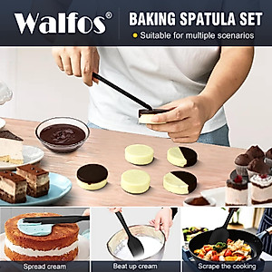 Walfos Silicone Spatula Set of 5 - (600°F) High Heat Resistant Kitchen Scraper Spatulas, One-Pieces Seamless Design, Perfect for Cooking Mixing & Baking - BPA Free and Dishwasher Safe,black