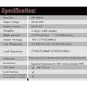 DC Power Supply Variable 30V 5A, Hyelec Adjustable Switching Regulated Power Supply with 4-Digit LED Display, Coarse and Fine Adjustments,5V2A USB Interface,110V Input Voltage