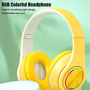 Cryfokt Noise Reduction Bluetooth Headset for Kids, Foldable Over Ear Headphone Wireless Wired Headphones with Colorful Light for Phone, Laptop, Tablets, Online Learning(Yellow)
