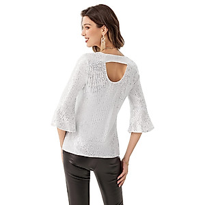 Sequin Tops for Women Sexy Shiny Metallic Sparkly Glitter Party Blouse Silver S