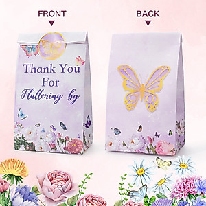 HEJIN Butterfly Candy Bags 30 PCS Gift bags with Stickers Pink and Purple - Thank you Party Favor Goodie Bags - Medium Butterflies Candy Treat Bags for Girls Kids Birthday Party, Baby Shower, Easter