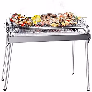 Charcoal Grill, Barbecue Charcoal Grill, Outdoor Stainless Steel Smoker BBQ grill for Outdoor Cooking Camping Picnics Beach 27.5''x12.2''x 27.5''