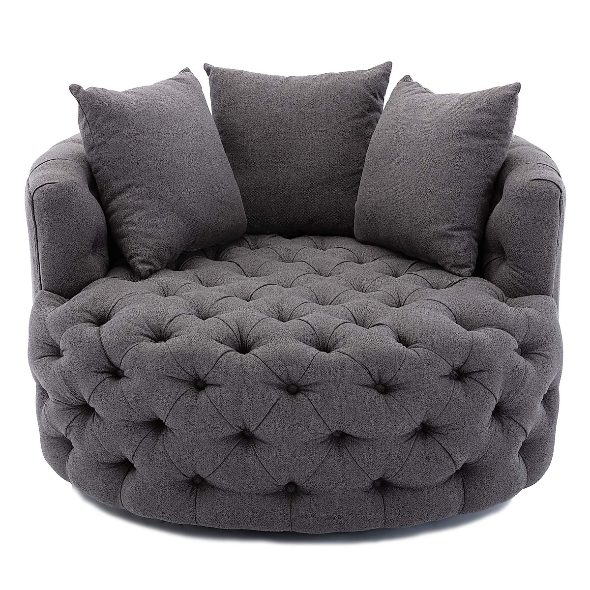 Dolonm Swivel Accent Barrel Chair Modern Sofa Lounge Club Round Chair Linen Fabric for Living Room Hotel with 3 Pillows (Grey)