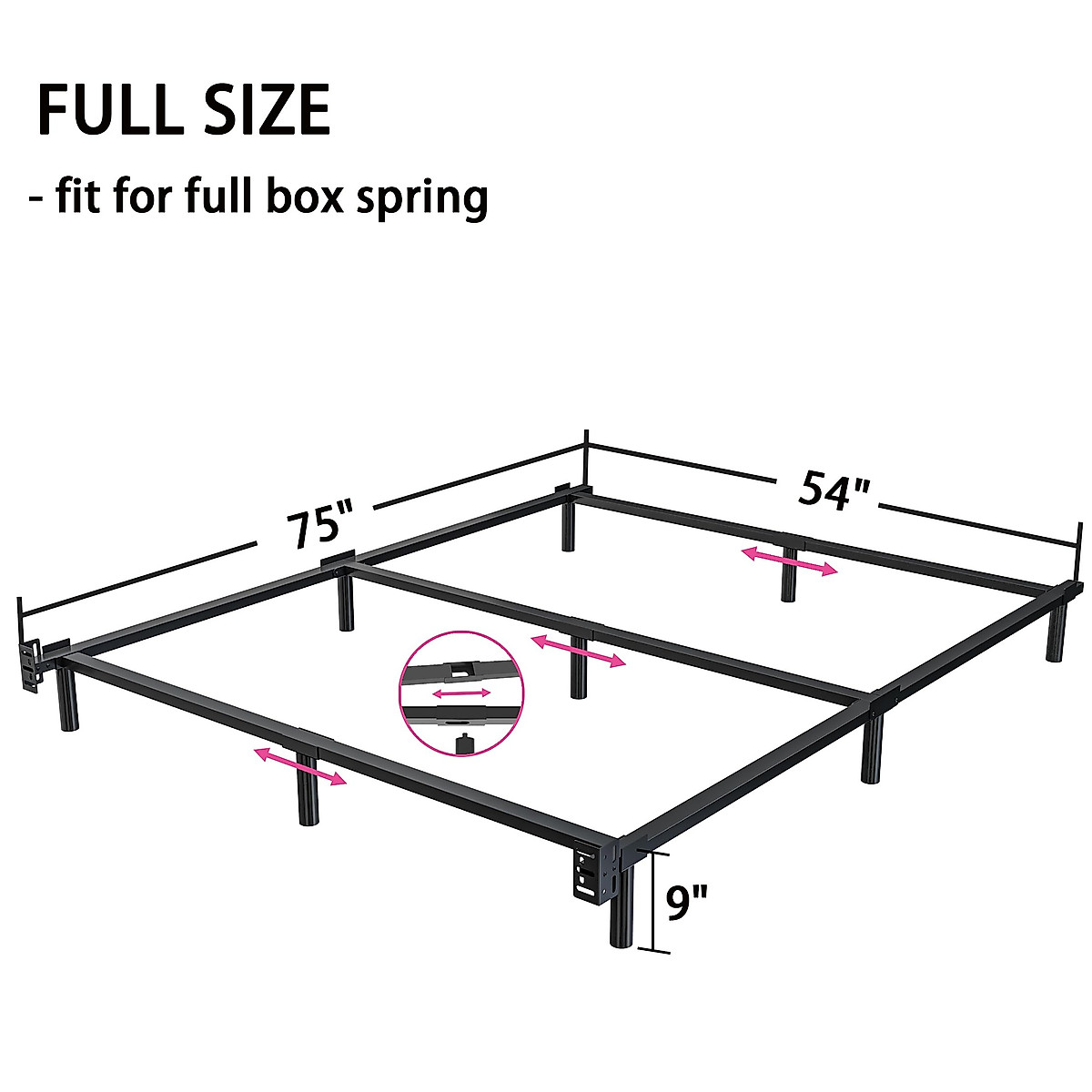 Bedsnus Full Size Bed Frame, 9 Inch Metal Basics Bed Frame,High Profile Base for Box Spring, 9-Leg Support, Noise-Free, Easy Assembly, Black