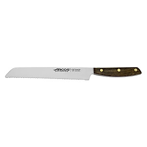 ARCOS Bread Knife 8 Inch Nitrum Stainless Steel and 200 mm blade. Obtain a great variety of cuts for your food. Ideal knife for daily domestic use. Series Nordika. Color Brown.