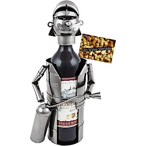 BRUBAKER Wine Bottle Holder Firefighter - Metal Sculpture - Wine Rack Decor - Tabletop - with Greeting Card