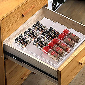 YCOCO Spice Drawer Organizer,Expandable Drawer Spice Rack Organizer,3 Tier Plastic Slanted Spice Bottle Storage Shelf for Kitchen Cabinet Drawer and Pantry,Countertop,Clear