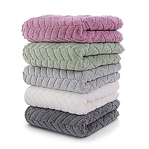 Hipruict Hand Towel with Hanging Loop, Set of 5 Hand Towels with Hanging Loop.Strongly Absorbent Hand Towels in Soft Microfibre with a Wheat Spike Pattern, Suitable for Kitchens and Bathrooms