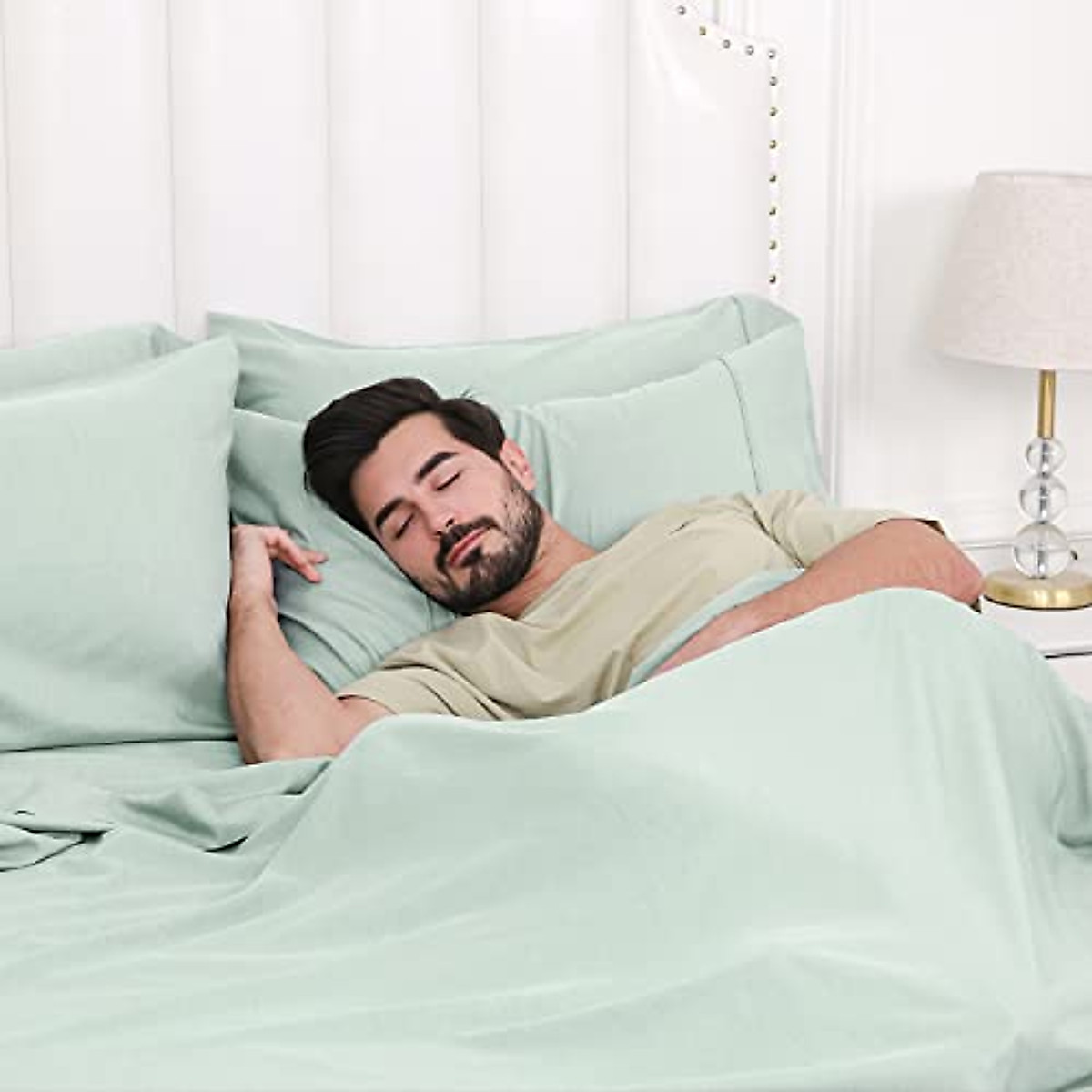 PHF Cooling Bamboo_ Sheets Set Twin Size, 3 Piece Silky Soft Viscose from Bamboo_ Bed Sheets Set, 1800 Thread Count 16 Inch Deep Pockets, Ultra Soft Smooth Breathable Bedding Sheets, Sage Green