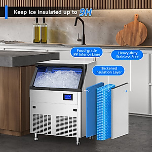 Coolake Commercial Ice Maker Machine 320lbs/24H with 120lbs Storage, Stainless Steel Under Counter Freestanding Ice Maker, Water Filter Reduce Scale up to 99% for Home Bar Restaurant, ETL Approval
