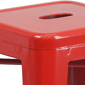 Flash Furniture Kai Commercial Grade 24" High Backless Red Metal Indoor-Outdoor Counter Height Stool with Square Seat