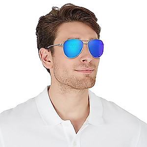 Oakley Men's OO4147 Contrail Aviator Sunglasses, Satin Chrome/Prizm Sapphire, 57 mm