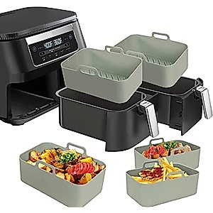Silicone Air Fryer Liners for Ninja Air Fryer Dual Pack of 2, Reusable Air Fryer Silicone Liner for Ninja Air Fryer Accessories, Airfryer Liners Airfryer Accessories for Ninja Dual Air Fryer (Grey)