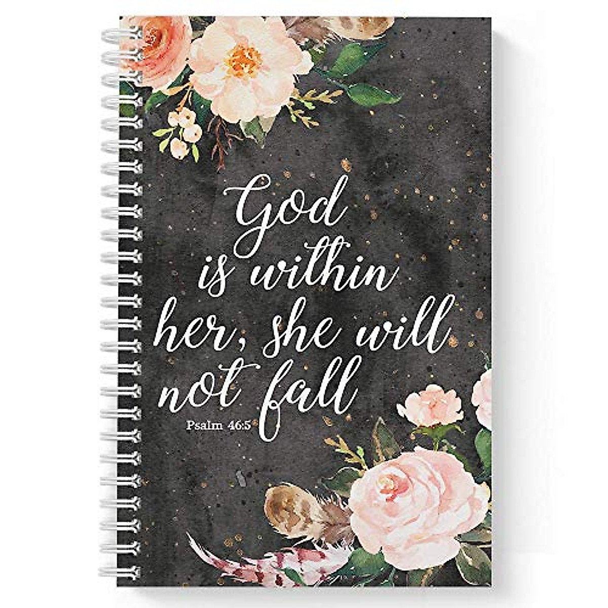 Softcover She Will Not Fall 5.5" x 8.5" Religious Spiral Notebook/Journal, 120 College Ruled Pages, Durable Gloss Laminated Cover, White Wire-o Spiral. Made in the USA