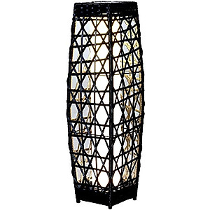 Grand patio Outdoor Solar-Powered Woven Resin Wicker Floor Lamp for Deck, Garden, Lawn, Driveway, Pool, Porch- Medium Cindy, Silver Gray