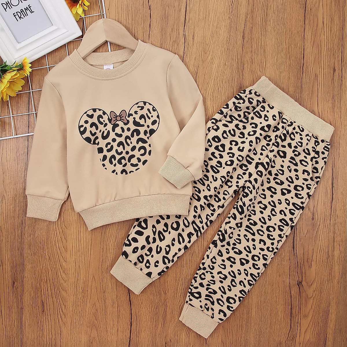 CM C&M WODRO Toddler Infant Baby Girl Clothes Fall Winter Long Sleeve Sweatshirts Pants 2 Piece Cute Outfits Leggings Set 1-6T (Khaki, 2-3T)