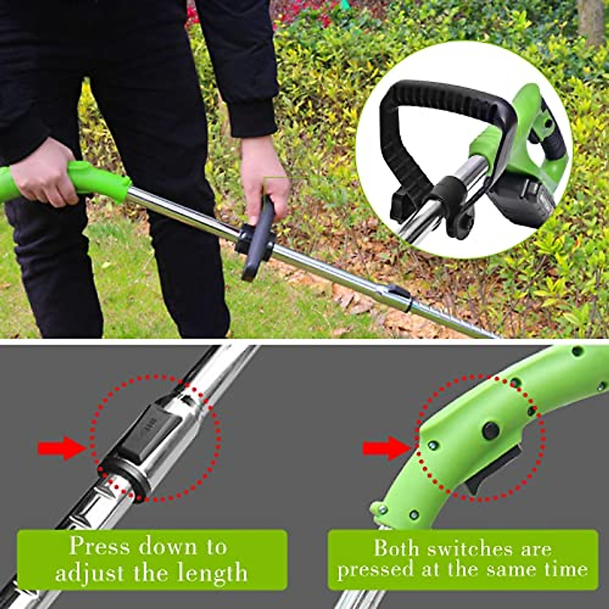 Cordless String Trimmer Weed Wacker 24V Brush Cutter Battery Powered 4.0Ah Foldable Weed Eater with Wheels for Lawn Garden Pruning & Trimming