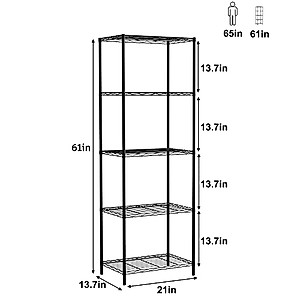 HOMEFORT 5-Tier Wire Shelving 5 Shelves Unit Metal Storage Rack Durable Organizer Perfect for Pantry Closet Kitchen Laundry Organization in Black,21”Wx14”Dx61”H
