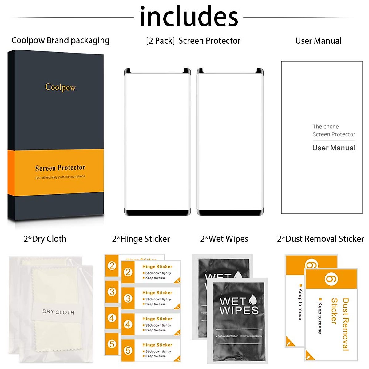 【2-PACK】Coolpow Designed for Samsung Galaxy Note 8 Screen Protector, Case Friendly, Anti-Bubble,3D Curved,Full Screen Coverage,9H Hardness,HD Clear, Samsung Note 8 Screen Protector Tempered Glass Film