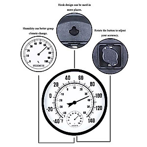 Thermometer Indoor Outdoor 10" Patio Large Wall Thermometer and Hygrometer,No Battery is Required to Let You to See The Temperature and Humidity of The Day from a Distance, Upgrade Version