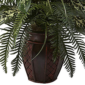 Nearly Natural 6727 3ft. Mixed Greens & Cattails with Planter, 26 x 26 x 36 inches