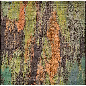 Unique Loom Jardin Collection Colorful, Vibrant, Abstract Watercolor Area Rug, Square 8' 0" x 8' 0", Multi/Beige