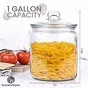 1 Gallon Glass Cookie Jar - Large Food Storage Container with Airtight Lid - Keep Fresh Flour, Chewy Pet Treats, Candy, Dried Foods, Detergent Pods for Your Kitchen or Laundry Room- Pack of 1