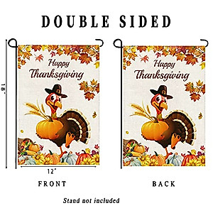 Happy Thanksgiving Garden Flags, Thanksgiving Yard Flag, Pumpkins Maple leaves Fall Flag Harvest Turkey Flags Double Sided Burlap House Decorations for Home 12 x 18 Inch