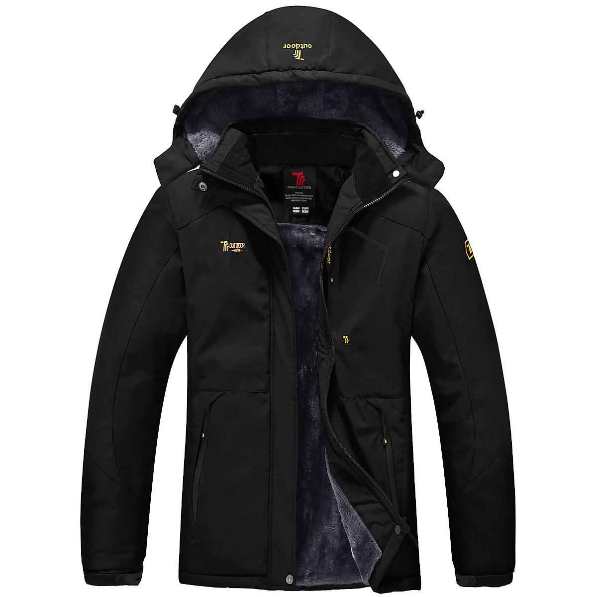 Rdruko Women's Waterproof Snowboard Jacket Windproof Warm Insulated Winter Ski Jacket Hooded(Black, US XL)