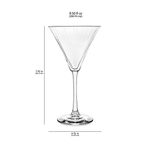 Libbey Paneled Martini Glasses Set of 4, 9.5 Oz Fine Ribbed Modern Martini Glasses, Dishwasher Safe Martini Cocktail Glasses for Cocktail Parties