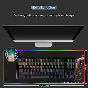 Gaming Mouse Pad-RGB Mouse Pads, Large Extended Mousepad with 7 Lighting Modes 6 Brightness Levels, Non-Slip Rubber Base Mouse Pad 31.5x11.8 Black