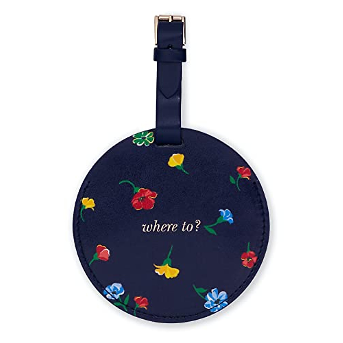 Kate Spade New York Round Vegan Leather Luggage Tag, Durable Suitcase ID Tag, Garden Toss