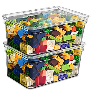 NDETN Clear Toy Storage Bins, Small Storage Containers with Lids, Small Plastic Storage Bins, Toy Organizers and Storage Bin, Clear Containers for Organizing (2 Pack)