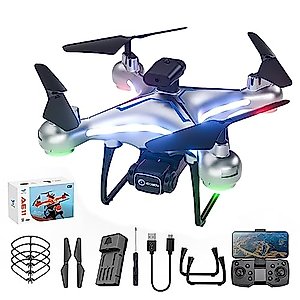 Drone With 4k Dual Hd Camera, Optical Positioning, Remote Control Toys Gifts For Boys And Girls With Altitude Hold Headless Mode Start Speed, One Touch Landing Obstacle Avoidance Speed Adjustment (Gray)